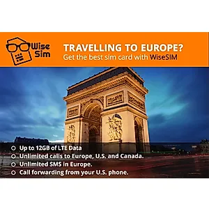European SIM Card: 10GB Data + 3000 Minutes + Text Messages - 30 Days, Free Roaming