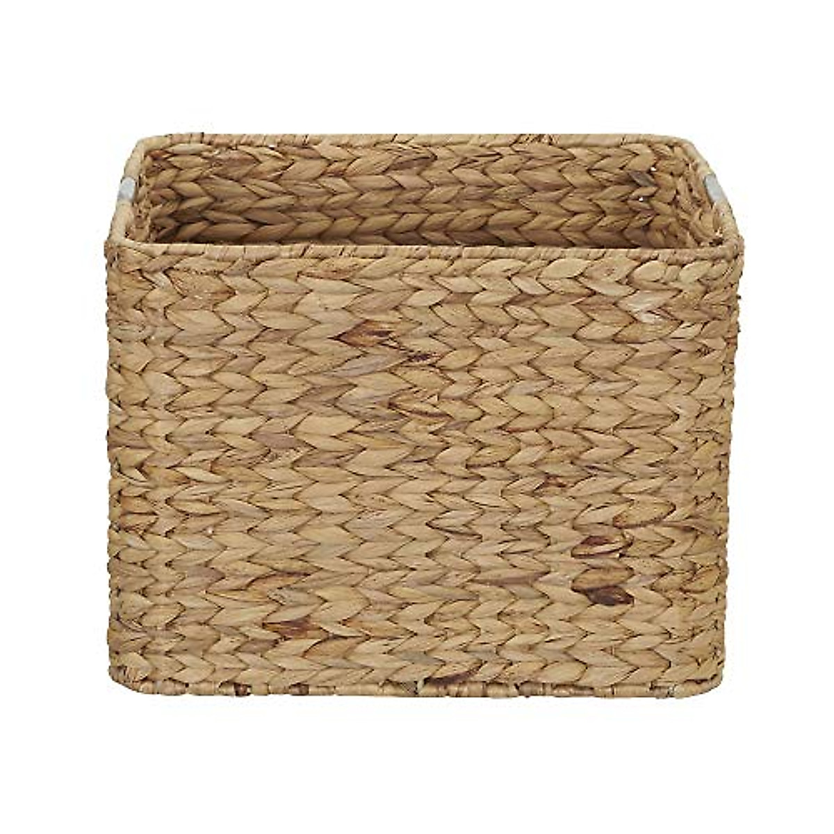 Household Essentials Woven Wicker Open Storage Basket with Stainless Steel Handle, Natural