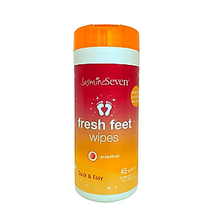 Fresh Feet Wipes -for Kids and Adults - Antibacterial Refreshing Grapefruit Wet Wipes Resealable Canister - 45 foot, hand, body wipes | by Jasmine Seven