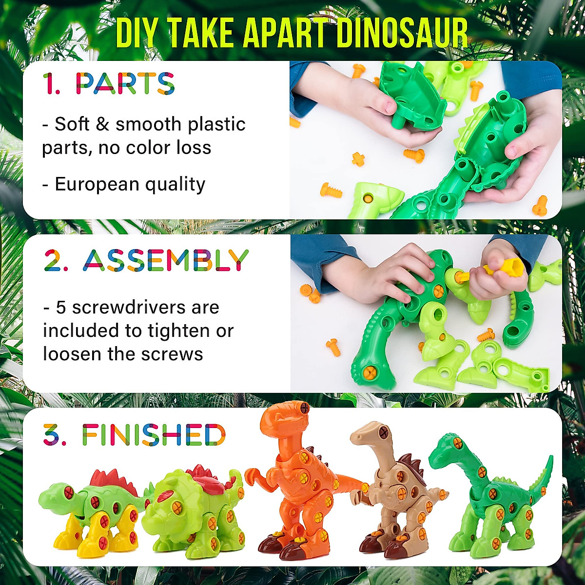 CO-T Take Apart Dinosaur Toys for 3 4 5 6 7 8 Year Old Boys - Set of 5 Dinosaurs with 5 Screwdrivers - Learning & Education Toys - STEM Take Apart Toys for 3 Year Old Boys and Girls by Polesie