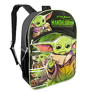 Fast Forward Baby Yoda Backpack For Boys 8-12 Set - Mandalorian Backpack for Boys Bundle with Water Pouch, Stickers, More | Star Wars School Supplies