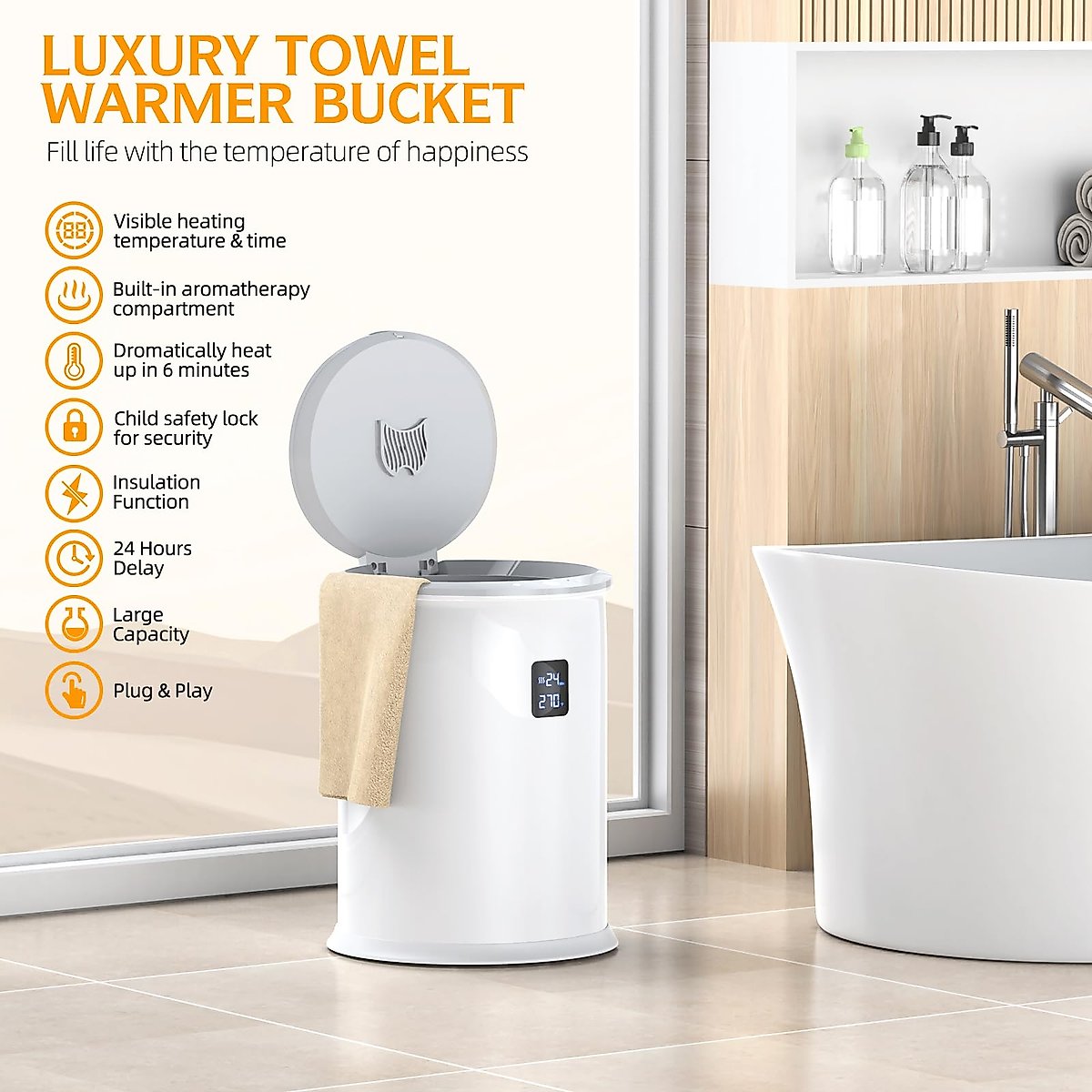 WXKNV Large Towel Warmer for Bathroom, Luxury Hot Towel Warmer with Timer, LED Display Time and Temperature, Insulation Effect Up to 150 Minutes, Delay Time Up to 24 Hours, Best Ideals