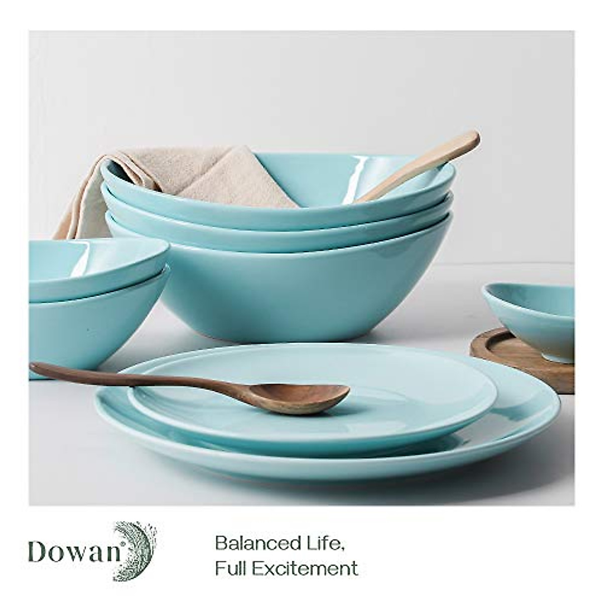 DOWAN 9" Porcelain Serving Bowls, Large Serving Dishes, 36 Ounce for Salads, Side Dishes, Pasta, Oval Shape, Microwave & Dishwasher Safe, Good Size for Dinner Parties, Set of 4, Turquoise