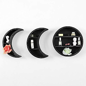 PUXING Hanging Wooden Shelf, Wall Mounted Floating Moon Shelves, Home Wall Decor for Living Room Bedroom Bathroom Kitchen