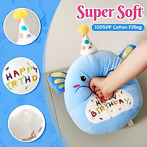 CozyWorld 14“ Birthday Axolotl Plush Pillow, Blue Axolotl Stuffed Animal Soft Axolotl Plush Toy, Cute Plushie Doll Gifts for Kids & Birthday Party Decor