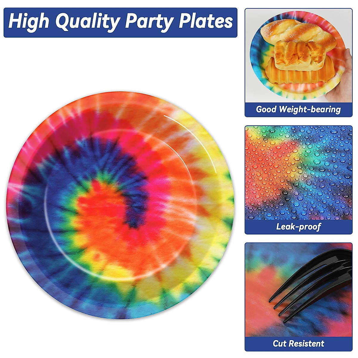 50 Guests Tie Dye Plates and Napkins Party Supplies Tie Dye Party Decorations Disposable Tableware Set Tie Dye Birthday Dinnerware Favor for Kids Girls Baby Shower Birthday Party Graduation, 200PCS