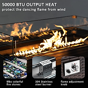 UDPATIO 8 Piece Patio Furniture Sets with Fire Pit Table, Rattan Outdoor Patio Furniture Sofa Sectional w/Gas Fire Pit, Coffee Table, 2 Waterproof Covers,for Patio Back Deck, Balcany, Poolside,Cream