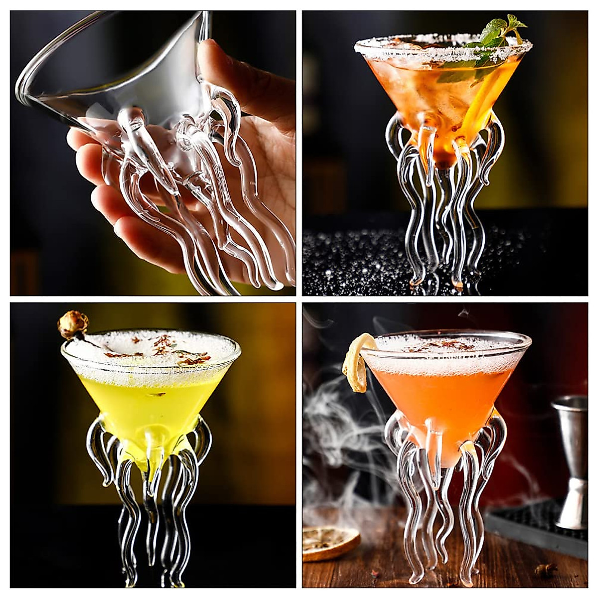 Cabilock Cocktail Glass Goblet Octopus Glass Wine Cups Party Drinking Cups Exquisite Martini Glasses Novelty Drink Cup for Party Bar