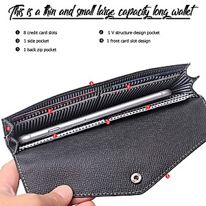 Borgasets Women's Wallet Leather RFID Ultra Thin Envelope Purse Travel Clutch with ID Card Holder and Phone Pocket (Crosshatch Black)