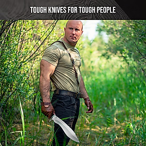 BIGCAT ROAR Handmade D2 Steel Kukri Machete Knife - Bushcraft Fixed Blade Hunting Knife with Sheath and Micarta Handle - 15″ EDC Cutting Knife - Black Horse