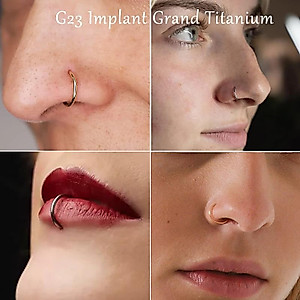 20G 18G 16G Titanium Nose Ring Hoop, Cartilage Hoop Earrings for Women Men Silver Gold Nose Ring Septum Ring Tragus Conch Helix Daith Lip Piercing Jewelry 6mm/7mm/8mm/9mm/10mm (Gold-20g, 7mm)