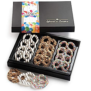 Hazel & Creme Chocolate Covered Pretzels - HAPPY BIRTHDAY Chocolate Gift Box - Birthday Food Gifts - Gourmet Food Gift (Large Box)