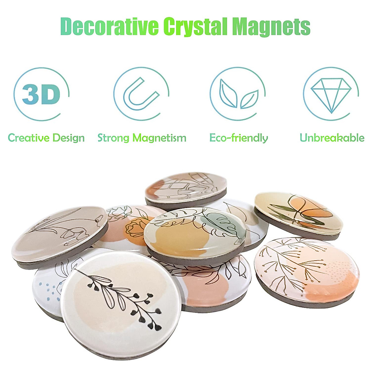 12Pcs Glass Refrigerator Magnets, Strong Magnetic Fridge Magnets, Line Drawing Crystal Fridge Magnets Decorative for Kitchen, School, Office Whiteboard, Cabinet and Dishwasher