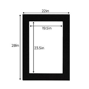 Black Acid Free 22x28 Picture Frame Mat with Black Bevel Cut Core for 20x24 Pictures - Fits 22x28 Frame - with Bag & Backing