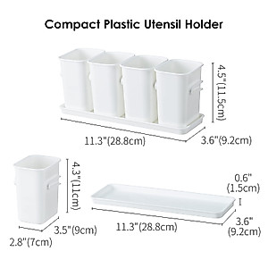 SHIMOYAMA Silverware Organizer for Kitchen Table Countertop, Plastic Utensil Holder 4-Section Spliceable Cutlery Caddy for Party, Small Flatware Storage Crock for Fork Spoon Knife, White