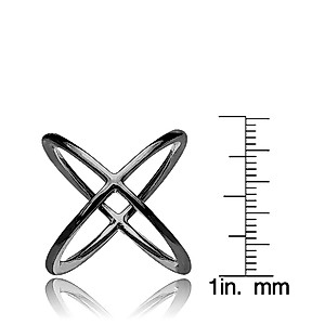 GemStar USA Black Tone Flash Sterling Silver Fashion Trendy Polished Criss-Cross X Ring for Women
