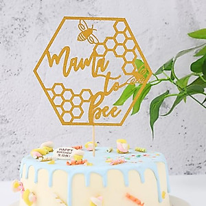 Mama To Bee Cake Topper - Gold Bee Theme Baby Shower Cake Topper, Gender Reveal Party Supplies Pregnancy Announcement
