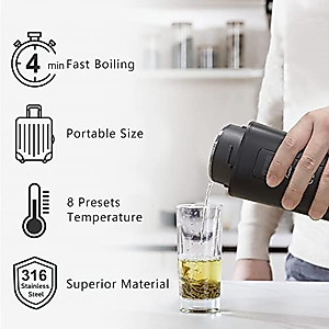 Portable Kettle with Temperature Control Travel Kettle 15oz Travel Kettle with Pouch Portable Electric Kettle Boil-Dry Protection Portabel Water Bolier Keep Warm Travel Electric Kettle For Tea Coffee