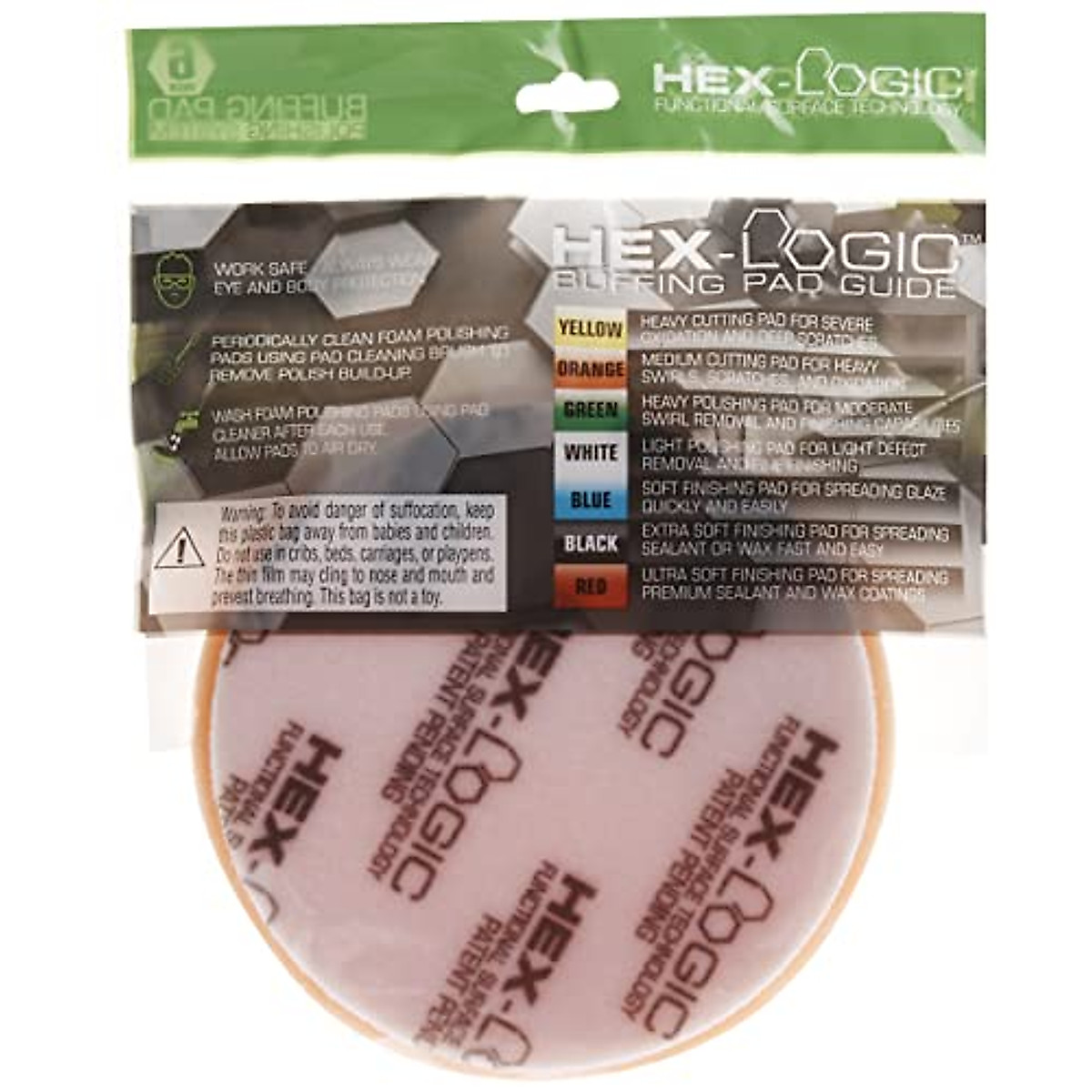 Chemical Guys BUFX_102HEX6 BUFX_102_HEX6 Hex-Logic Medium-Heavy Cutting Pad, Orange (6.5 Inch Pad made for 6 Inch backing plates), 1 Pad Included