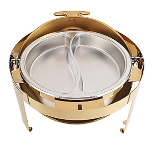 Stainless Steel Alcohol Heated Round Catering Food Warmer with Food Pan Visible Lid for Event Party Holiday Gold (2 Compartment Pan)