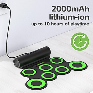 PAXCESS Electronic Drum Set, Roll Up Drum Practice Pad Midi Drum Kit with Headphone Jack Built-in Speaker Drum Pedals Drum Sticks 10 Hours Playtime,Great Holiday Birthday Gift for Kids