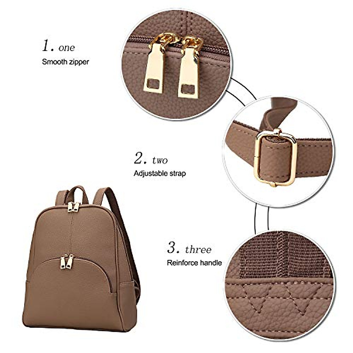 KKXIU Women Backpack Purse Casual daypacks for ladies Synthetic Leather Shoulder Bag (Medium, khaki)