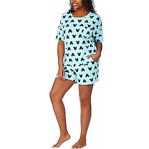 Disney Womens Short Pajama Set with Pockets (Aqua, X-Large)