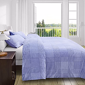 BedsPick Velvet Duvet Cover Set Full Size 3 Pieces, Navy Blue Soft Reversible Comforter Cover Sets, Plaid Striped Duvet Cover, 1 Duvet Cover 80x90 inches and 2 Pillow Sham
