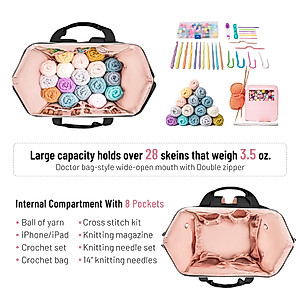 Knitting Bag Backpack,Travel Crochet Bag Large Yarn Storage Organizer Tote Christmas Gift Yarn Holder Case for Carrying Projects, Knitting Needles, Crochet Hooks and Accessories (Black)