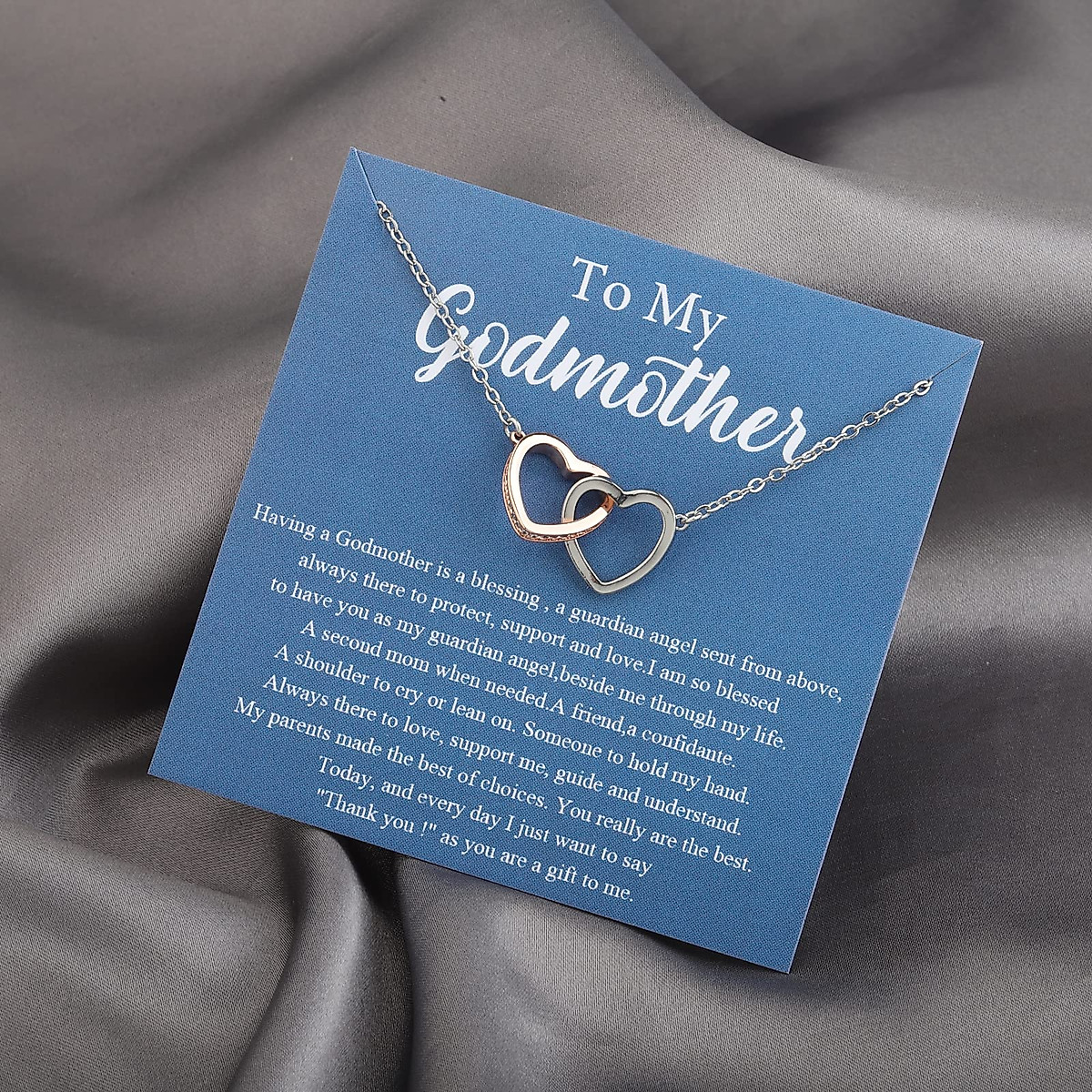 LQRI Godmother Necklace To My Godmother Gift Christian Jewelry Two Connected Heart Necklace Gift from Goddaughter Godson (godmother necklace)