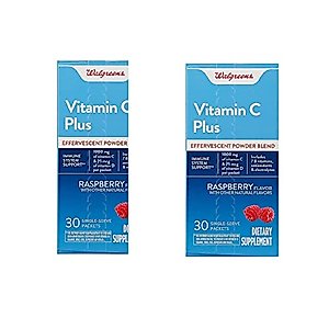 Walgreens Vitamin C Plus Effervescent Powder Blend, Raspberry 30 ct(Pack of 2) Total 60