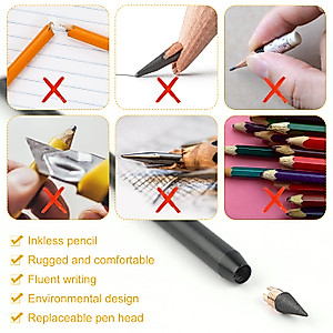 WXJ13 3 Pieces Metal Inkless Pen Metal Infinite Pencil Metallic Pencil Infinity Pencil with 3 Replaceable Nib Erasable Pencil for, Drawing, Writing, Drafting