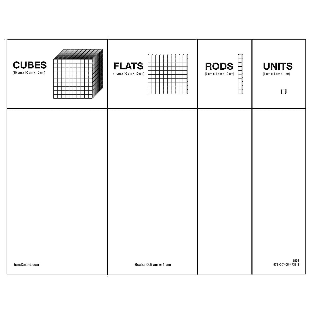 hand2mind Paper Base Ten Place Value Mat, Counting Cubes for Kids Math, Place Value Chart, Math Blocks Kindergarten Classroom Supplies, Base 10 Math Manipulatives (Pack of 25 Mats)