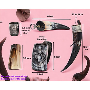 Brainmart Viking Drinking Horn Mug Set Dire Wolf Engraved Viking Gift for Men and Women Food Grade Medieval Style | Bottle Opener Shot Cup (6 Pcs Set)