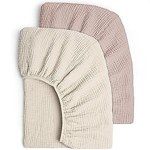 lulumoon Mini Crib Sheets Muslin: Pack and Play Sheets for Boys and Girls - Cotton Fitted Crib Sheet for Pack N Play Mattress and Playard 2Pack 24"x38"