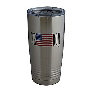 Rogue River Tactical Freedom USA Flag 20 Oz Travel Tumbler Mug Cup w/Lid Stainless Steel Hot or Cold Military Veteran Gift