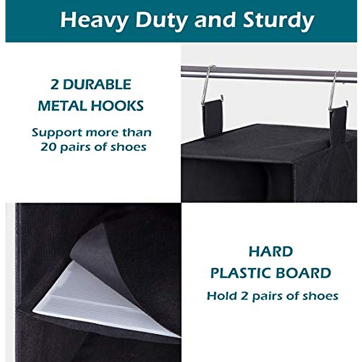 AOODA 8-Shelf Hanging Shoe Rack for Closet Organizer with 8 Mesh Side Pockets Wide Hanging Shoe Storage Holder For Hat, Clothes, Handbag, Black