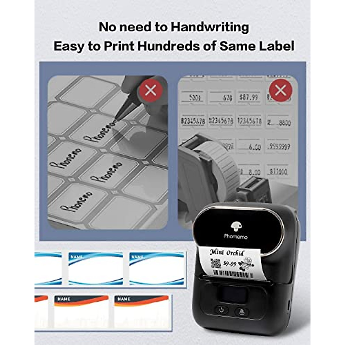 Phomemo M110 Bluetooth Label Maker with 3 Rolls 1.97"x3.15"(50x80mm) Thermal Labels- Thermal Label Maker Printer Apply to Labeling, Office, Cable, Retail, Barcode, Compatible with Android & iOS