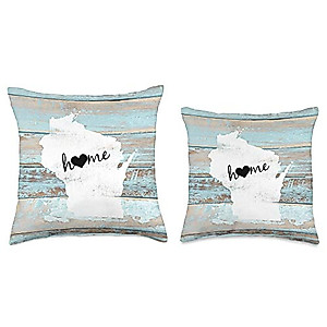 Wisconsin Barn Board Shiplap Home Heart Gift Wisconsin Rustic Home Pride US State Distressed Look Throw Pillow, 18x18, Multicolor
