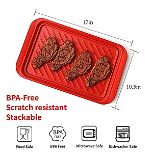 TP Serving Trays with Handles, BMC Grill Prep and Serving Platters for Outdoor, Parties and BBQ, Microwable Dishwasher Oven Safe Food Tray, Set of 2, Black and Red(17” x 10.5”)