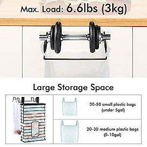 KES Plastic Bag Holder for Grocery Bags, Over The Cabinet Door Organizer, Hanging Trash Bag Holder Metal, Matte Black, KUR525-BK