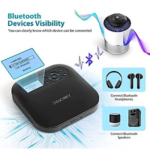 CD Player Portable, DESOBRY Bluetooth CD Player with Speakers, Portable CD Player for Car and Home, 2000mAh Rechargeable CD Player with LCD Screen Bluetooth Visibility and Headphone