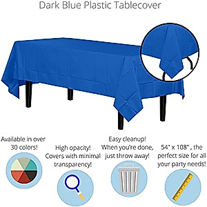 6-Pack Premium Plastic Tablecloth 54in. x 108in. Rectangle Plastic Table Cover - Blue