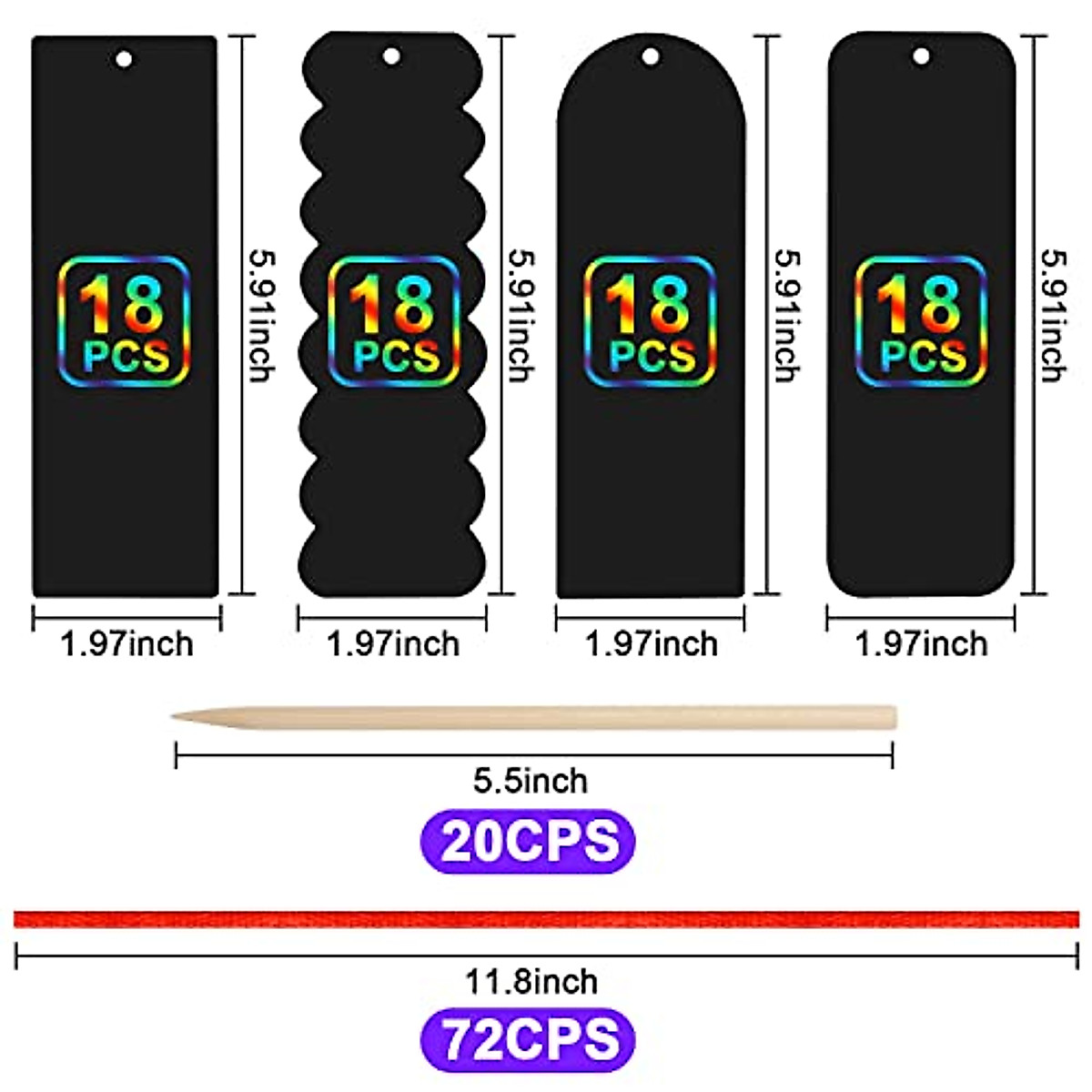 gsnma 72 Sets 4 Style Magic Scratch Rainbow Bookmarks Scratch Bookmarks Paper DIY Bookmark Crafts with 72 Pieces Colorful Ropes and 20 Pieces Wood Stick for Christmas and Birthday Party Favor