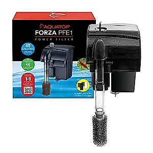 Aquatop FORZA 45 GPH Power Filter for Aquariums – For 5-15 Gallon Tanks, Great for Salt & Freshwater Tanks, Keeps Water Crystal Clear, Advanced Filtration Design, PFE-1