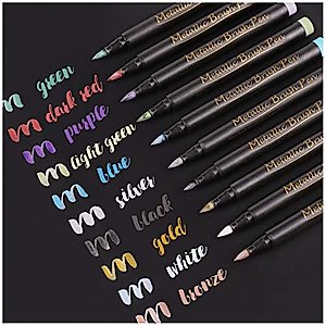 Dyvicl Metallic Brush Marker Pens - Metallic Pens Art Markers for Calligraphy, Brush Lettering, Black Paper, Rock Painting, Card Making, Scrapbooking, Fabric, Metal, Ceramics, Wine Glass, Set of 10