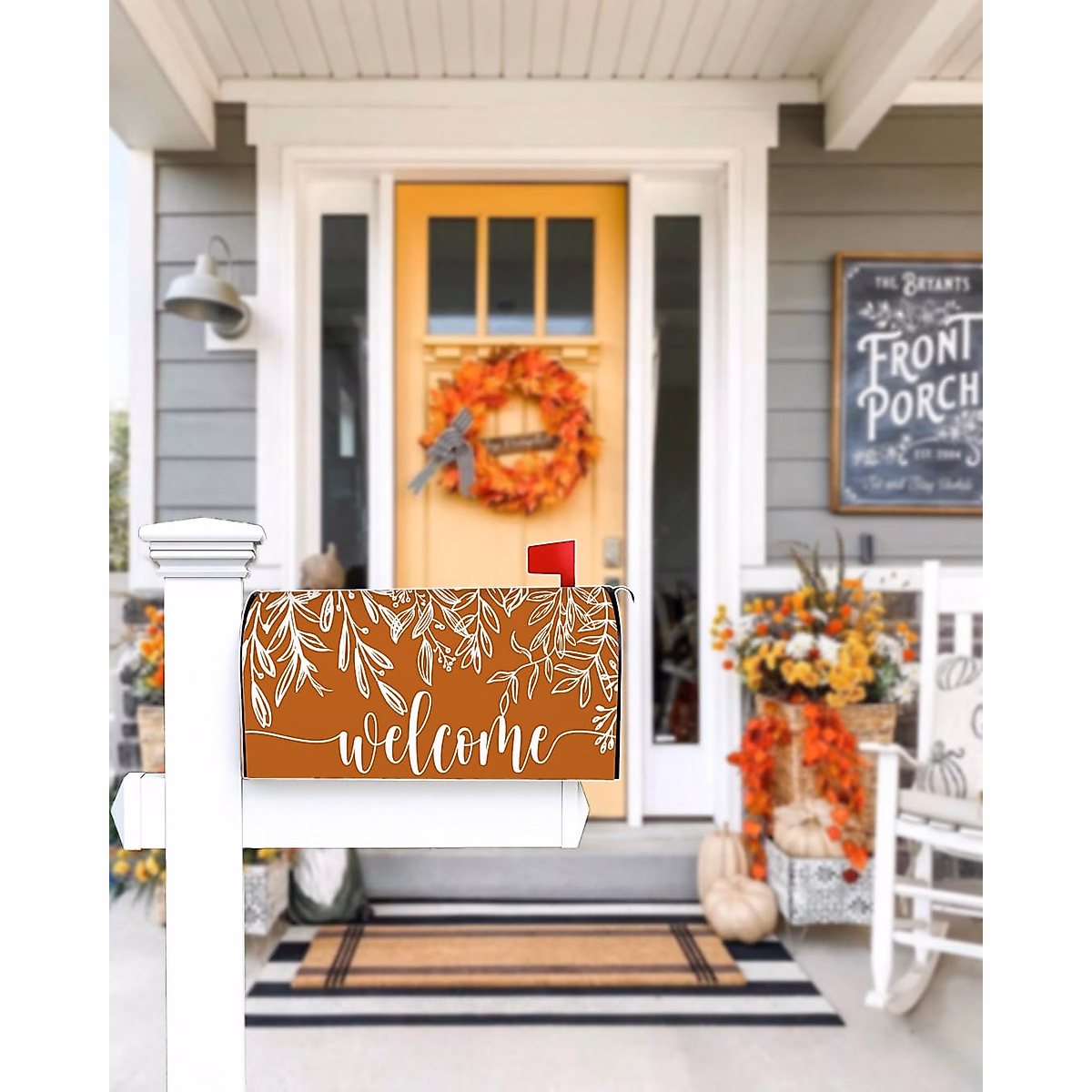 EKOREST Fall Mailbox Covers Magnetic Standard Size 18"x21",Seasonal Welcome Fall Leaves Mailbox Wraps,Autumn Thanksgiving Post Letter Box Cover for Outdoor Décor
