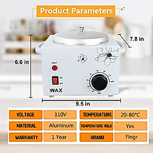 Flngr Professional Wax Warmer for Hair Removal,with 0-80°C Temperature Control,Large Wax Pot Paraffin Facial Skin Body SPA Salon Equipment,Beauty Salon,Self-use,Gift