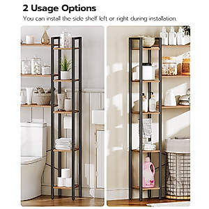 HOOBRO 8-Tier Over The Toilet Storage, Freestanding Bathroom Organizer Space Saver, Mass-Storage Side Storage Open Rack, for Bathroom, Living Room, Laundry, Rustic Brown and Black BF86TS01