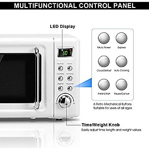 Moccha Compact Retro Microwave Oven, 0.7Cu.ft, 700-Watt Countertop Microwave Ovens w/5 Micro Power, Delayed Start Function, LED Display, Child Lock (White)
